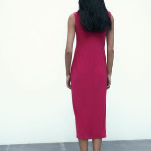 Zara | Dresses | Nwt Draped Midi Fuchsia Dress | Poshmark